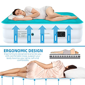 TWUBLK Air Mattress Full AirBed Inflatable/deflatable 18" Built in Pump (Blue)