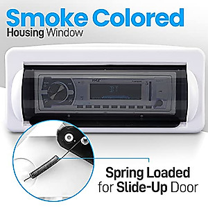Pyle Water Resistant Marine Stereo Cover - Smoke Colored Heavy Duty Boat Radio Protector Shield with Flip-up Door & Spring Loaded Release - Mounting Gasket Included - Pyle PLMRCW2,White