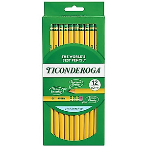 Ticonderoga Wood-Cased Pencils, Unsharpened, 2 HB Soft, Yellow, 12 Count
