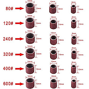 AUSTOR 384 Pieces Drum Sander Set Including 360 Pieces Nail Sanding Band Sleeves and 24 Pieces Drum Mandrels for Dremel Rotary Tool
