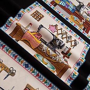 Stitch In Time Sewing Patchwork Panel Black, Fabric by the Yard