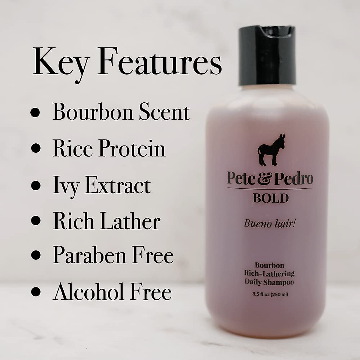 Pete & Pedro BOLD - Bourbon Scented Daily Haircare Shampoo | Bourbon-Scented Uber-Rich Daily Hair Shampoo For Men And All Hair Types | As Seen on Shark Tank, 8.5 oz.