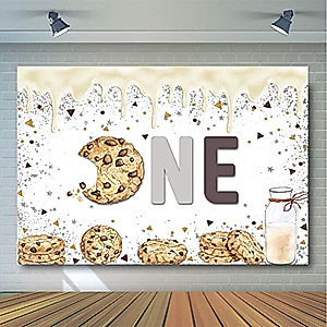 Avezano ONE Birthday Backdrop Cookies and Milk 1st Birthday Party Decorations for Boys and Girls Chocolate Biscuits Sweet One Photo Background Cake Table Banners (7x5ft)