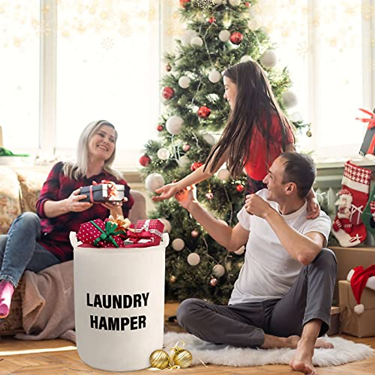 Laundry Basket 2 Pack Waterproof Collapsible Laundry Baskets Freestanding Canvas Fabric Dirty Clothes Hamper Home Bedroom College Dorms (Black Letter) 63L