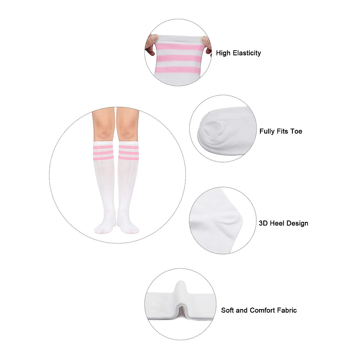 Century Star Knee High Long Socks for Women Athletic Running Casual Tube Socks with Triple Stripes 1 Black White One Size