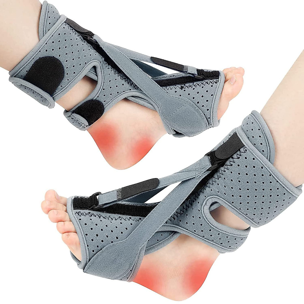 Plantar Fasciitis Night Splint: 2 Packs Upgrade 3 Adjustable Straps Plantar Fasciitis Relief Night Splint for Women & Men, Relief Brace Achilles Tendonitis and Foot Drop Heel Arch Pain Support(Grey-2pc)