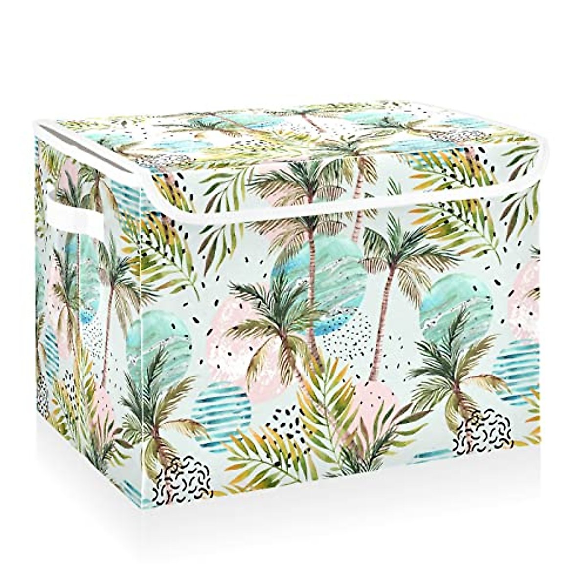 CaTaKu Geometric Palm Tree Storage Bins with Lids Fabric Large Storage Container Cube Basket with Handle Decorative Storage Boxes for Organizing Clothes Shelves