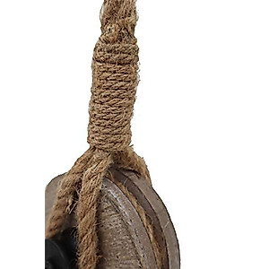 Parisloft Industrial Decorative Iron Faux Pulley Tackle with Jute Rope and Hook 23 x 4 x 4.5 Inches (Black)