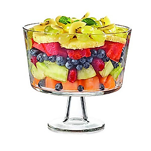 Royalty Art European Trifle Bowl with Pedestal, Round Dessert Display Stand for Laying Cakes, Pastries or Baked Goods, Modern Design with Crystal-Clear Glass, X Quart