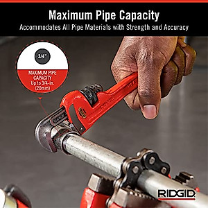 RIDGID 31000 Model 6 Heavy-Duty Plumbing Straight 6" Pipe Wrench, Red, Made in the USA