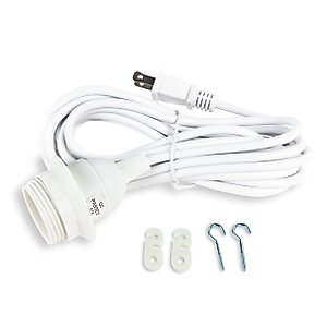 Wallniture Fiore 15 Feet Hanging Lantern Cord Room Decor for Pendant Light Bulbs Socket Set, White