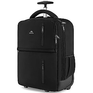MATEIN Rolling Backpack, 17 Inch Travel Laptop Backpacks with Wheels, Water Resistant Large Roller Carry On Luggage Wheeled Backpack, Trolley Overnight Suitcase Business College Computer Bag, Black