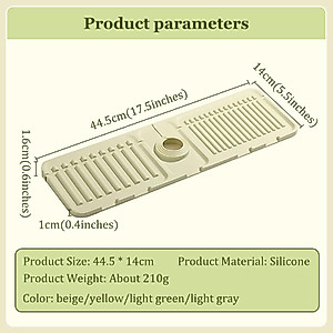 Upgraded Faucet Mat for Kitchen Sink, 2024 New Kitchen Sink Splash Guard Silicone Draining Mat Dish Soap Sponge Holder Tray for Kitchen Bathroom Sink (Grey, 17.5" x 5.5")