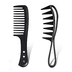 KINBOM 2Pcs Hair Combs, Wide Tooth Comb for Curly Wet Wavy Thick Hair Wigs Barber Salon, Large Tooth Spacing Shark Teeth Hair Hairstyle Tool (Black)