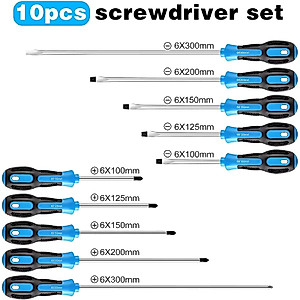 Magnetic long Screwdriver Set 10 PCS,5 Phillips and 5 Flat Head Precision Screwdriver,Professional Cushion Grip and Non-Slip for Repair Home Improvement Craft