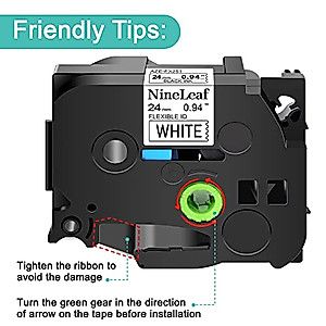 NineLeaf 10 Pack Compatible for Brother TZe-FX251 TZeFX251 TZ-FX251 TZFX251 Black on White Flexible ID Cable Laminated Label Tapes 24mm 1'' x 26.2 ft Work in P-Touch PT-D600 P750W P710BT Label Maker