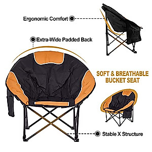 BIGTREE Portable Outdoor Moon Chair with Cup Holder and Carry Bag Round Saucer Folding Padded Patio Chair Orange