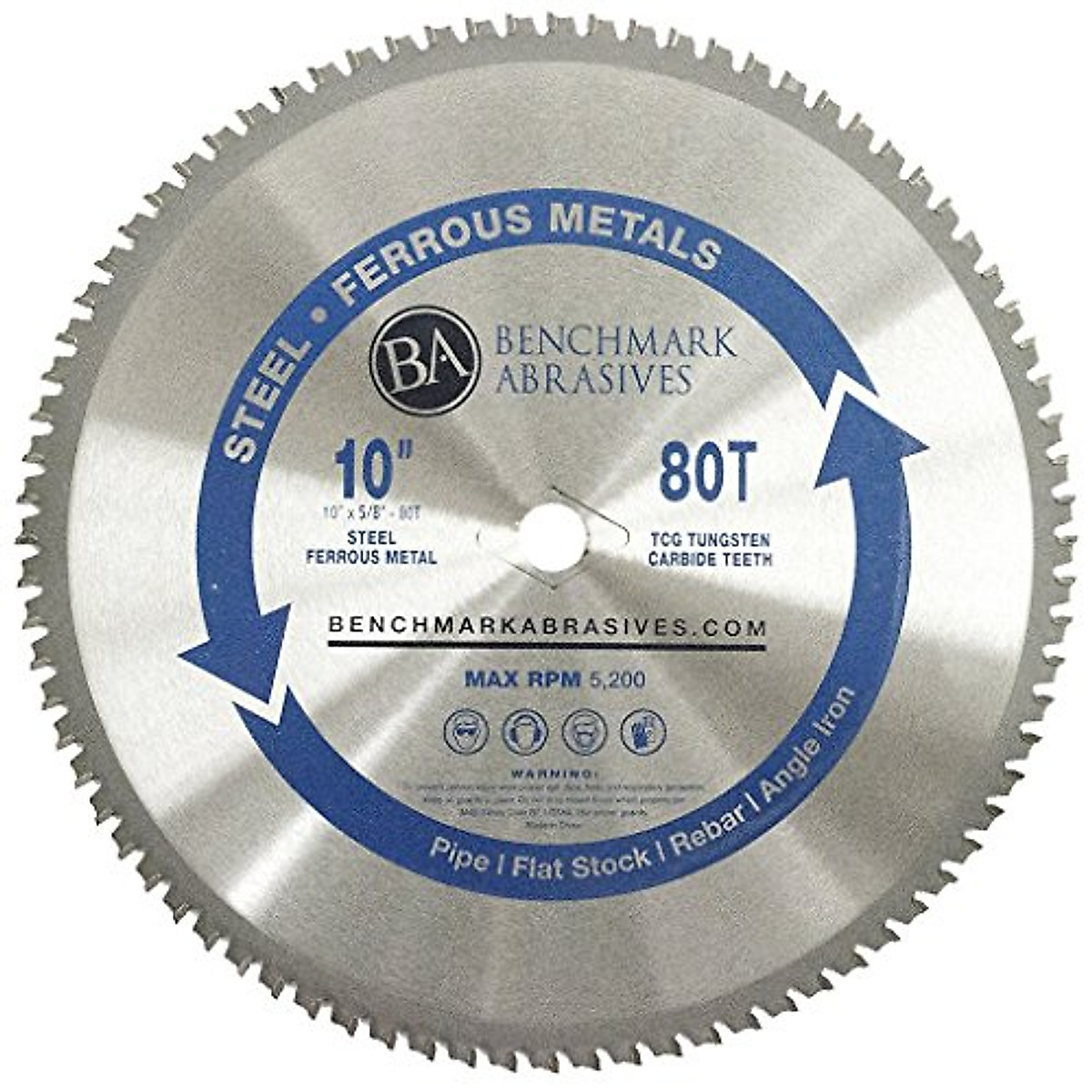 Benchmark Abrasives 10" TCT Saw Blades, Tungsten Carbide Tipped Circular Metal Cutting Saw Blades for Steel, Stainless Steel, Nickel, Titanium, Ferrous Metals, Steel Pipe (10" 80 Teeth)