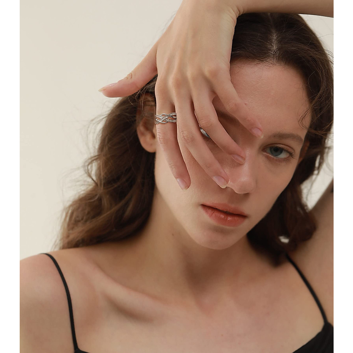 YL Twisted Knot Ring 925 Sterling Silver Celtic Knot Rings Cubic Zirconia Infinity Statement Rings-size9