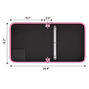 ZOOPIP Fireproof 3 Ring Binder with Zipper, 1.5 Inch D Rings Hold up 375 Sheets of 8.5" x 11" (A4), Compatible with Clear Page Protectors, Built-in Net and Pen Holder(Pink, 1 Pcs)