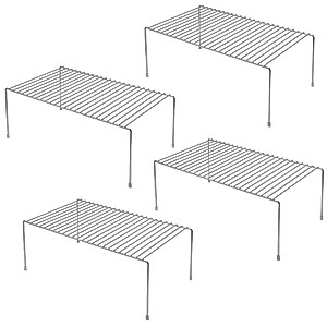GEDLIRE Kitchen Cabinet Shelf Organizer Set of 4, Medium (13 x 9.4 inch) Metal Wire Pantry Storage Shelves, Dish Plate Racks for Cabinets, Freezer, Counter, Cupboard Organizers and Storage, Chrome