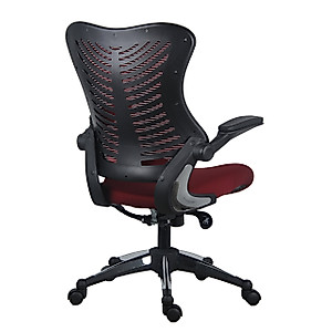 OFFICE FACTOR Burgundy Office Chair, Ergonomic, Lumbar Support, Adjustable Executive & Task Chair for Office/Conference Room. Thick Seat & Raisable Arm Rest, Mesh Back, 250 Lbs Rated