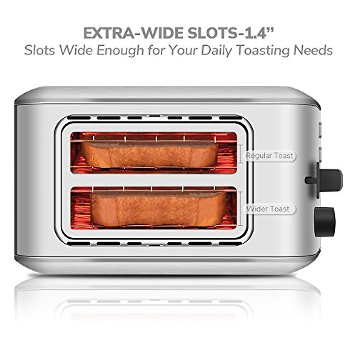 Toaster 2 Slice Wide Slot, CUSIBOX Stainless Steel Toaster Bread Toaster with Removable Crumb Tray, 7 Bread Browning Settings, REHEAT/DEFROST/CANCEL Function, 750W, ST013