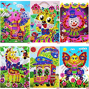Mosaic Sticker Art Kits for Kids - Mosaic Sticker Art Sticky DIY Handmade Art Kits for Kids - Dinosaur, Horse, Peacock, Elephant, Tiger, Giraffe, Fish, Bee, Clown, Bus, Taxi, Submarine(12 Pack)
