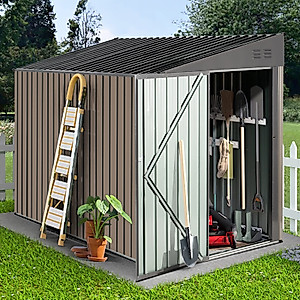 GRAVFORCE Outdoor Storage Shed 4 x 8 FT, Metal Garden Sheds Tool Shed Outdoor Storage Lean to Shed with Single Lockable Door for Patio, Backyard, Outdoor (Brown)