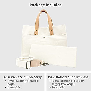 Tocco Goods Natural Canvas Tote Bag Genuine Leather Handles with Crossbody Strap Multiple Pockets Natural Light Tan