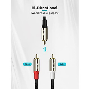VIOY RCA Splitter Cable (6,5FT/2M), RCA Male to 2 RCA Male Bi-Directional RCA Y Splitter Extension for Subwoofer, Home Theater, AV Receiver, Amplifier, Nylon Braided | Gold Plated Connectors