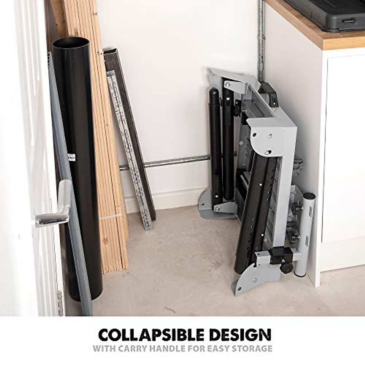 Evolution Power Tools 005-0002 Chop Saw Stand with Universal Fitting, Height Adjustable, 3M Extendable Arms & Supports Upto 225KG,Black/ Silver