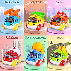 Palmatte Toy Cars for 1 Year Old Boy Gifts 6 Pack Pull Back Cars for Toddlers 1-3 Educational Baby Boy Toys for 12-18 Months Learning Car Toys for Toddlers 1-3 Best One Year Old Boy Birthday Gift