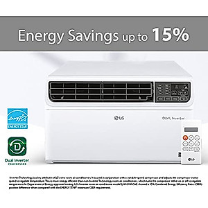 LG 9,500 BTU Dual Inverter Smart Window Air Conditioner, Cools 450 Sq. Ft., Ultra Quiet Operation, Up to 15% More Energy Savings, ENERGY STAR®, works with LG ThinQ, Amazon Alexa and Hey Google, 115V