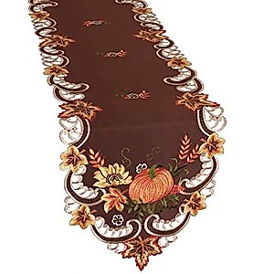 Simhomsen Brown Embroidered Thanksgiving Harvest Pumpkins Table Runners for Autumn Or Fall Decorations (14 × 69 Inches)