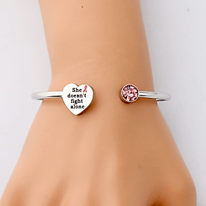 BNQL Breast Cancer Awareness Bracelet Cancer Awareness Jewelry Pink Ribbon Bracelet She Doesn’t Fight Alone (SILVER)