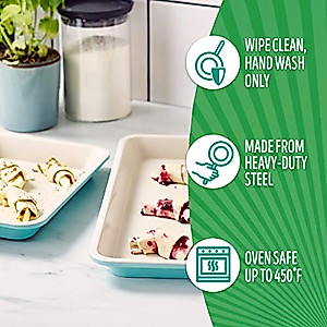 GreenLife Healthy Ceramic Nonstick, 9" x 7" Toaster Oven Cookie Sheet Baking Pan Set, PFAS-Free, Turquoise
