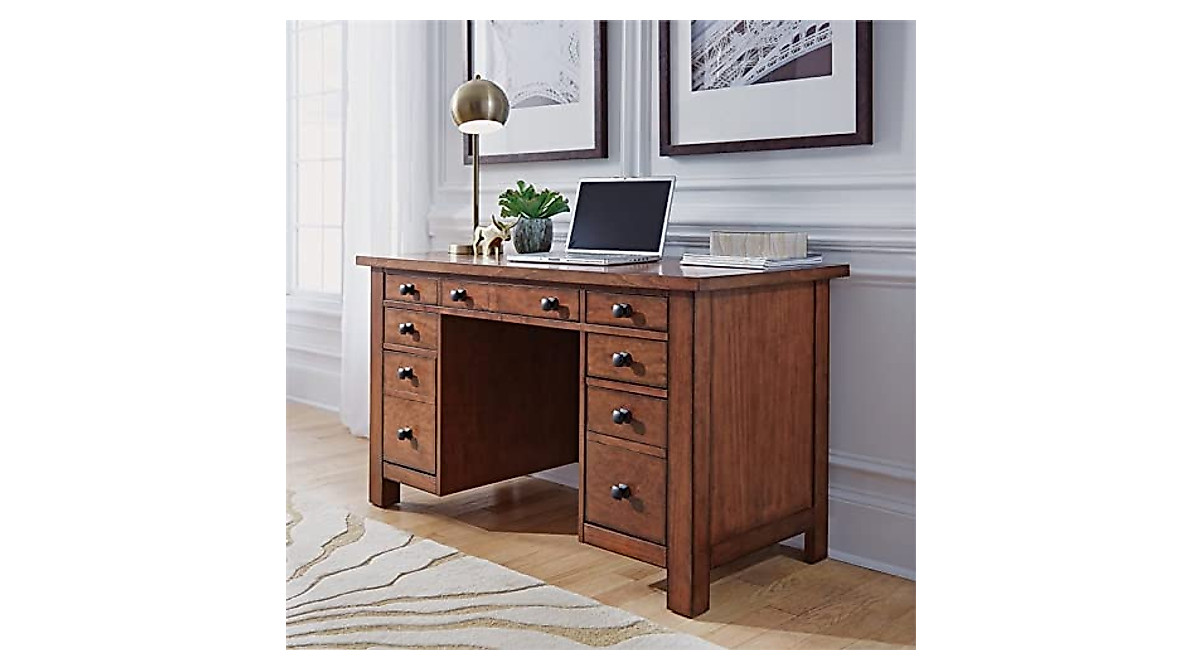 Pemberly Row Aged Maple Executive Desk