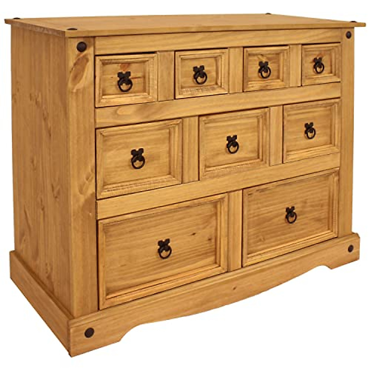 Sunnydaze 39.75-Inch W Solid Pine 9-Drawer Chest of Drawers - For Living or Dining Room - Light Brown