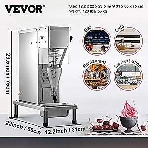 VEVOR 110V Frozen Yogurt Blending Machine 750W, Yogurt Milkshake Ice Cream Mixing Machine 304 Stainless Steel Construction, Professional Commercial Kitchen Equipment