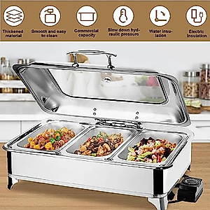Electric Chafing Dish, Food Warmer for Buffet, Party Warming Trays with Viewing Glass Cover, Easy Clean Stainless Steel - Temperature Control(Size:3 grids)