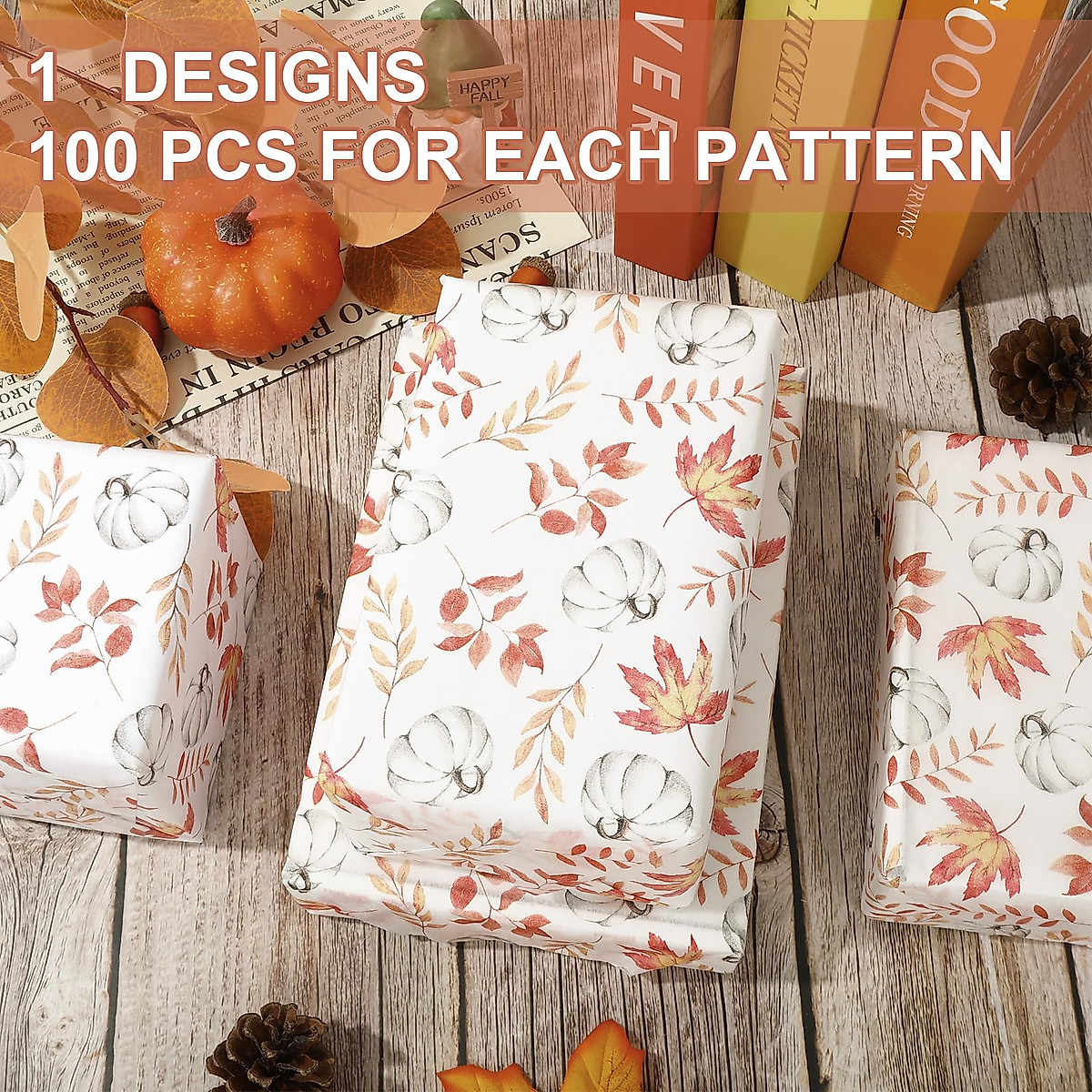 Generic AnyDesign 100 Sheets Fall Tissue Paper Pumpkin Leaves Art Tissue Autumn White Orange Wrapping Paper for Thanksgiving DIY Crafts Gift Packing, 19.7 x 13.8 Inch