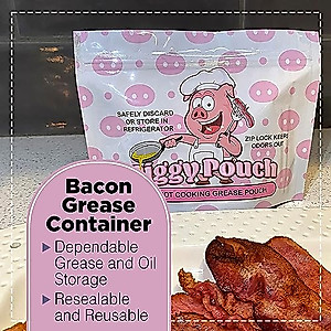 Piggy Pouch Bacon Grease Container Trapper Storage Bags Oil Keeper, Reusable, Airtight Design, Odor Free, 12 Ounce, Pack of 12