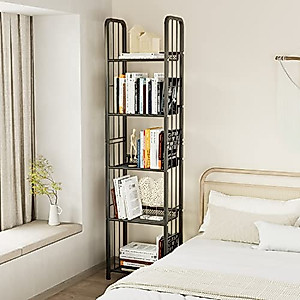 Azheruol Bookshelf Storage Shelf Bookcase Freestanding Storage Stand for Living Room, Bedroom, Kitchen Rust Resistance Easy Assembly Free Combination Multi-Functional Organizer (5 Tiers, Black)