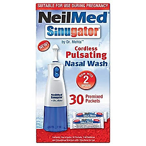 NeilMed Sinugator Cordless Pulsating Nasal Wash Kit with One Irrigator, 30 Premixed Packets and 3 AA Batteries(Pack of 1)