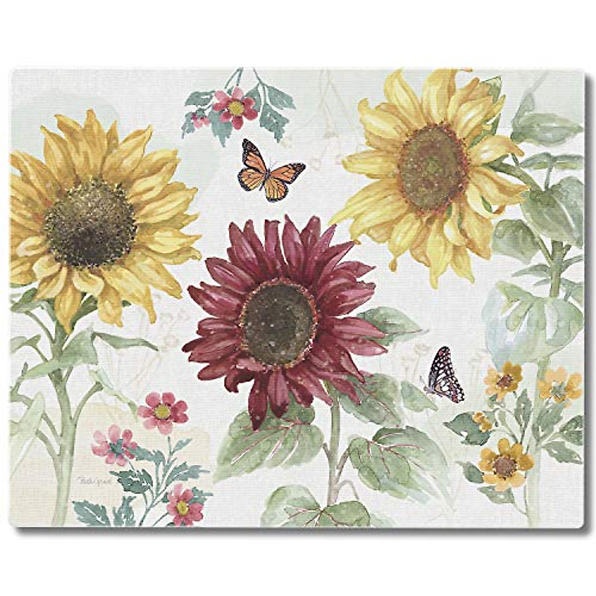 CounterArt Sunflower Splendor 3mm Heat Tolerant Tempered Glass Cutting Board 15” x 12” Manufactured in the USA Dishwasher Safe