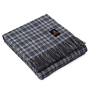 Scottish Style - Alpaca Throw Blanket Handwoven Soft Warm Gray/Blue Plaid Design 67" x 52"