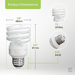 Xtricity Compact Fluorescent Light Bulbs T2 Spiral, E26 Base, 13W (60W Equivalent), 5000k Daylight, 900 Lumens, CFL, 120V - UL Listed, (4 Pack)