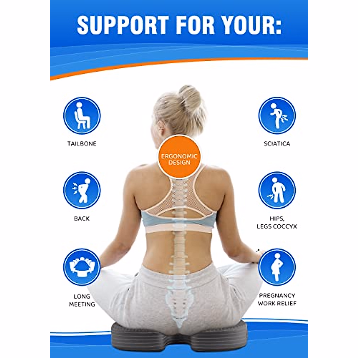 KoolCushy Seat Cushion, Striped Office Chair Cushion, Car Seat Cushion, Butt Pillow, Sciatica & Back Coccyx Tailbone Pain Relief, Memory Foam Non-Slip Chair Pad, for Computer Desk, Wheelchair, Gray