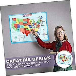 1 Sheet United States Map Usa Map Cartoon Posters Classroom Geography Poster Learning Posters Portable Poster Synthetic Paper Cartoon Preschool Flip Chart